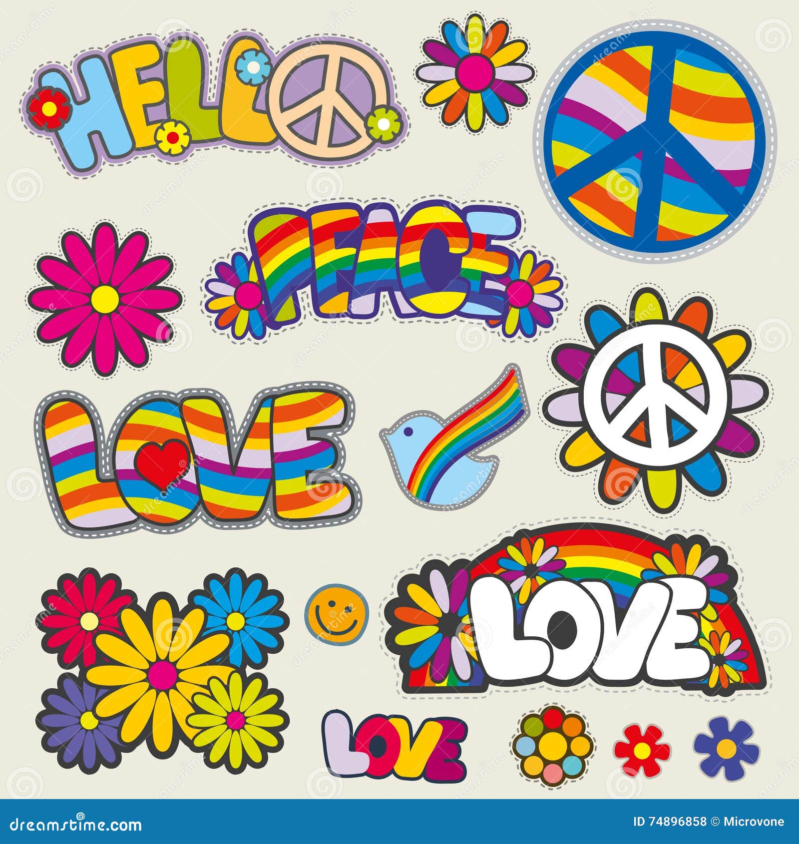 Retro Hippie Patches Vector Emblems Stock Vector - Illustration of ...