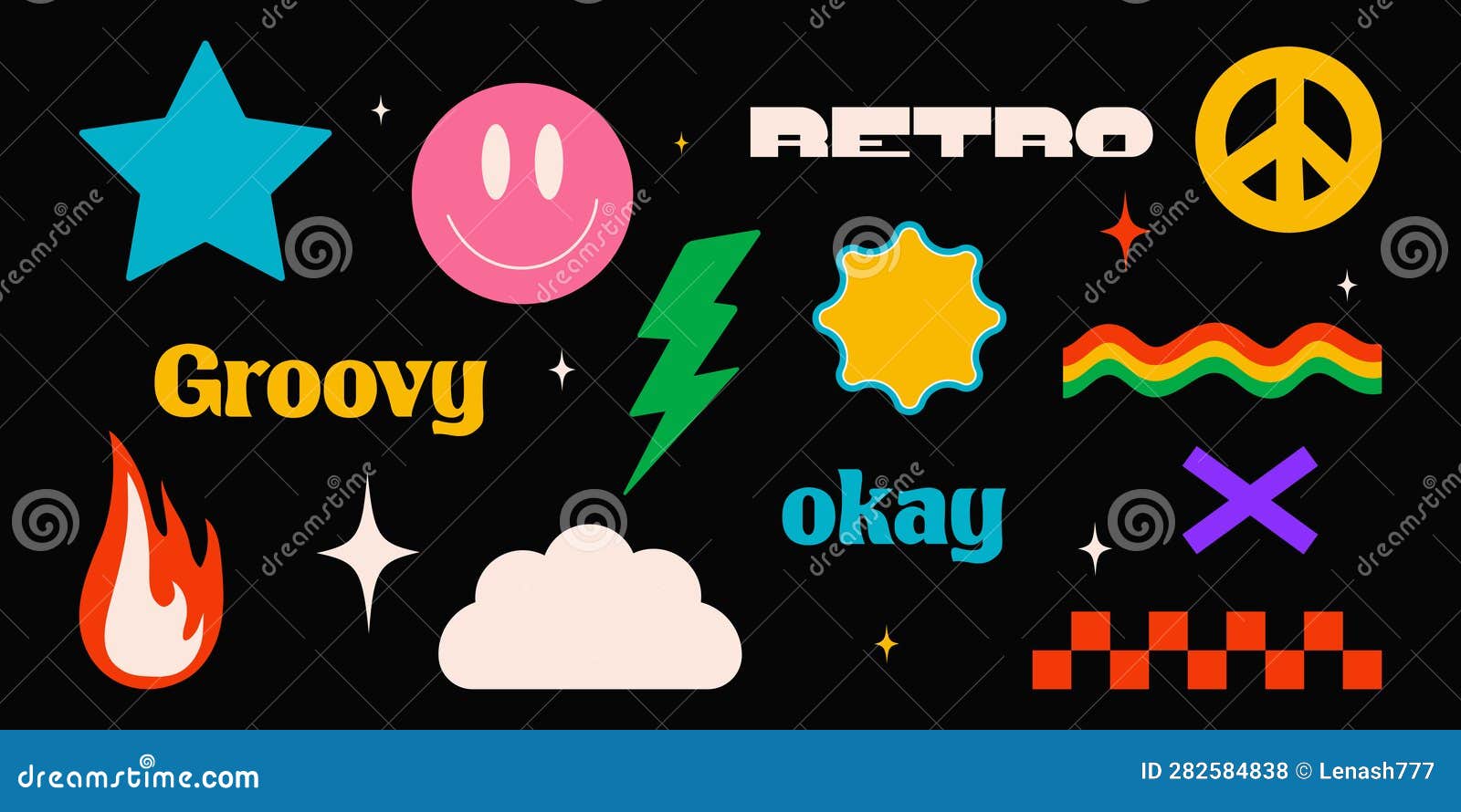 Retro Hipster Y2k Set.Y2k Collection. Retro Y2k Style.Cartoon Style ...