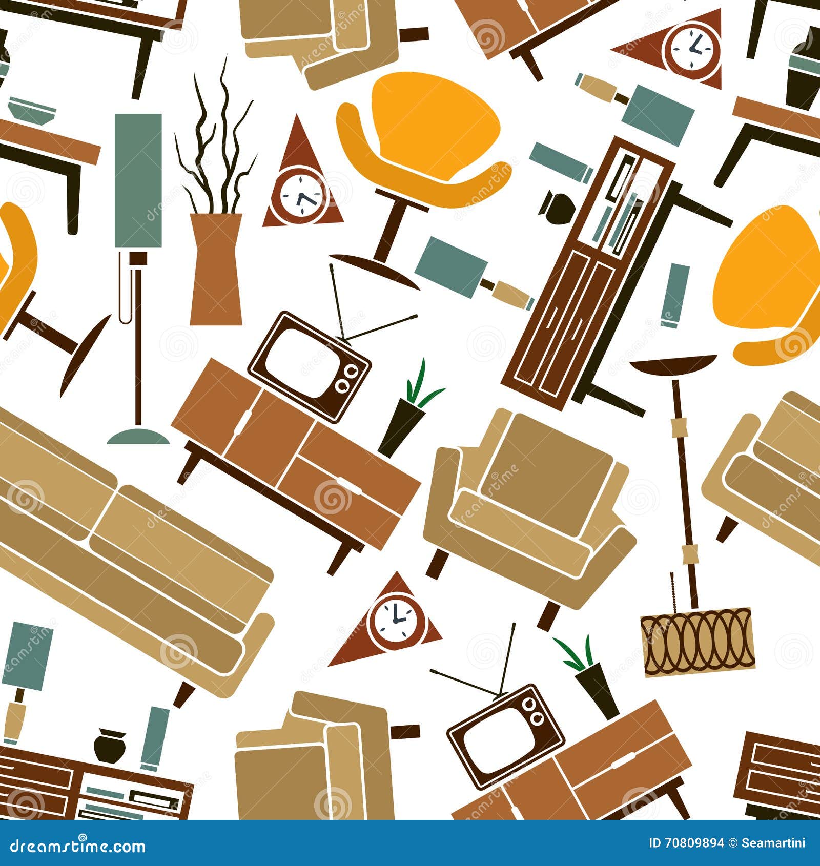 Retro Home Furnitures Seamless Pattern Background Stock Vector ...