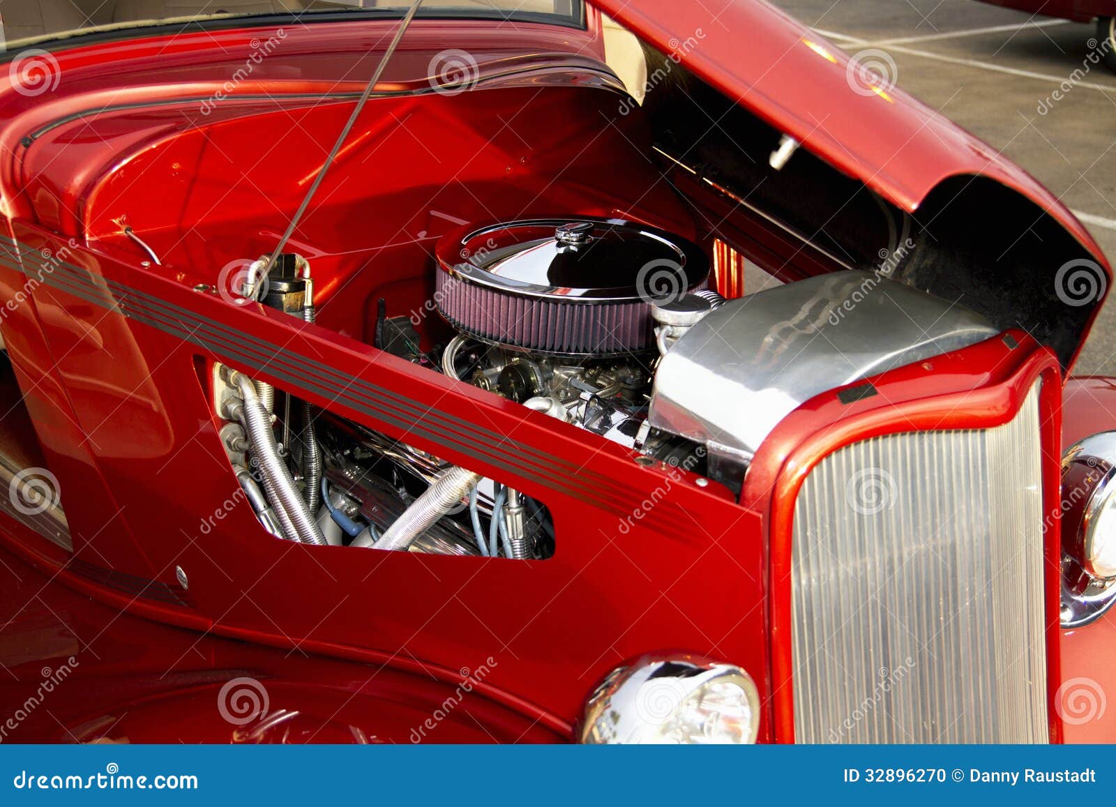 Retro Hot Rod Automobile Engine Stock Photo - Image of beautiful, hood ...