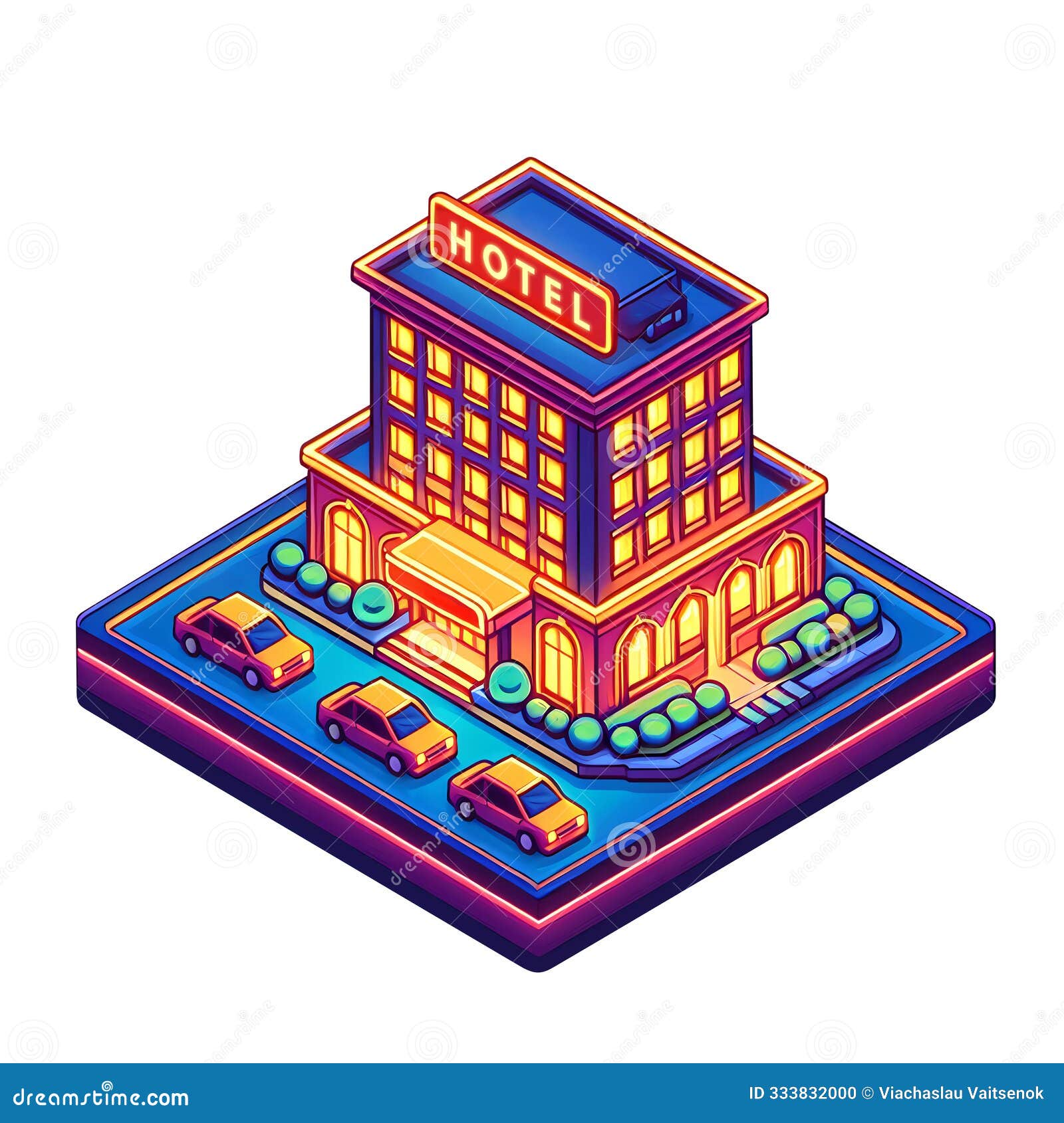 Retro Hotel Building Isometric Low Poly Icon Stock Illustration ...