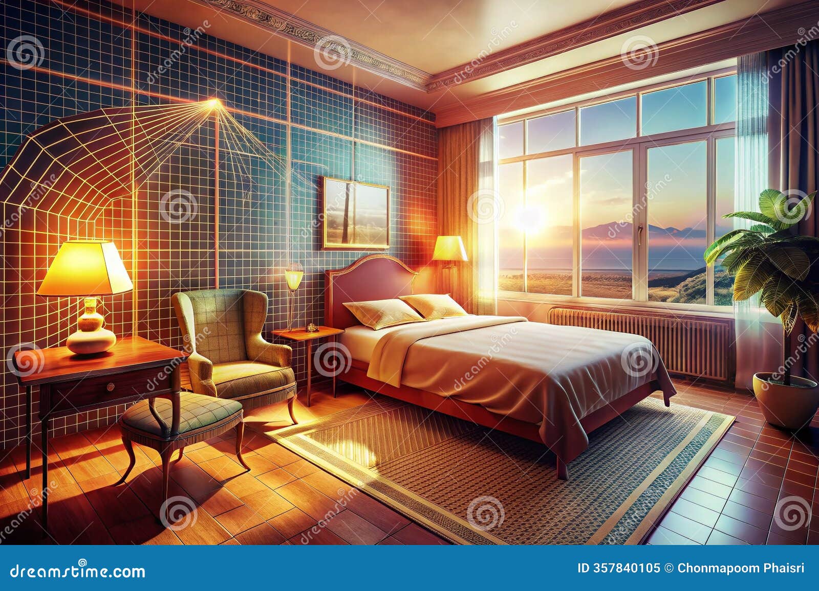 Retro Hotel Room Wireframe Architecture Wallpaper a Stunning 3D ...