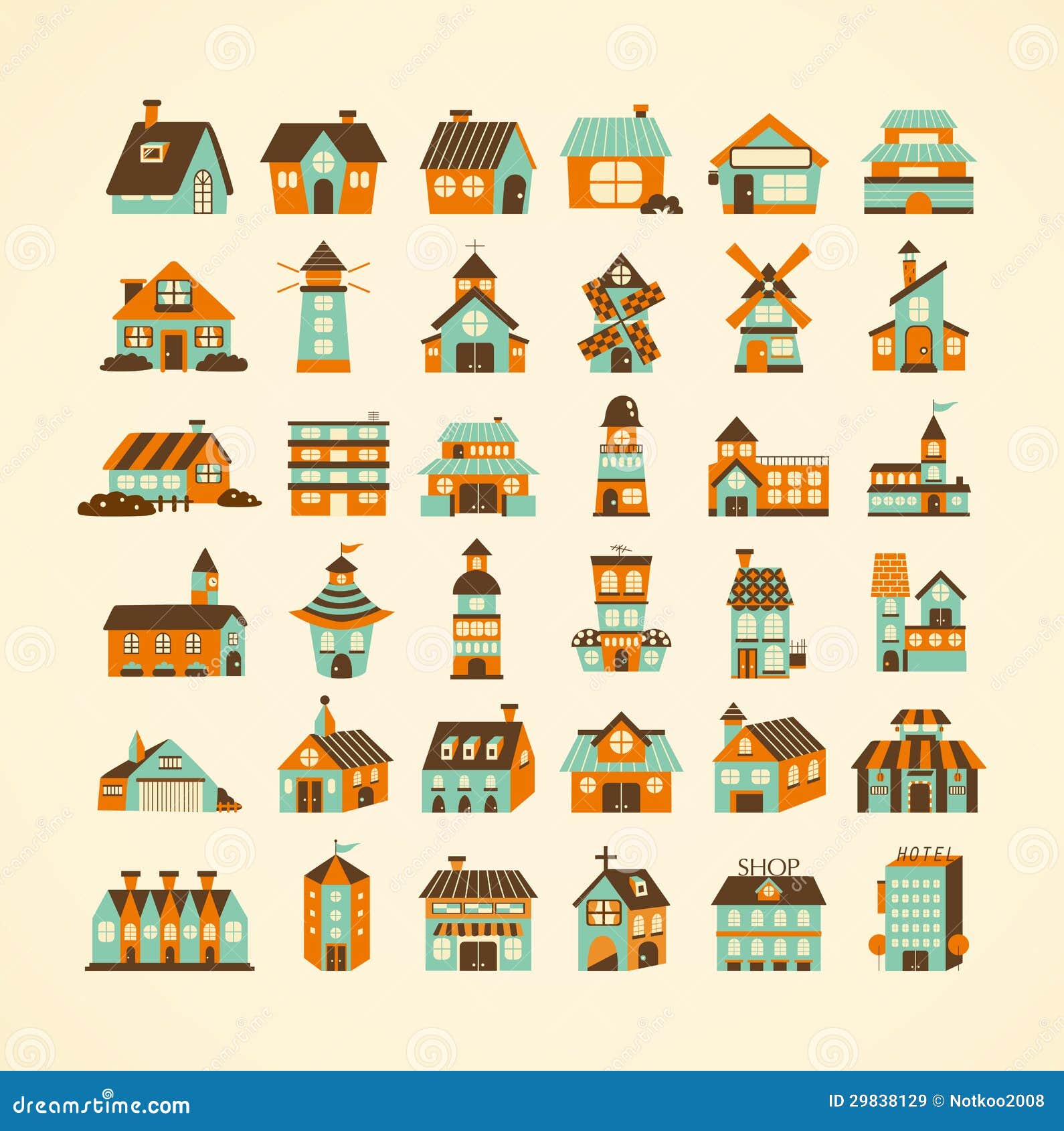 Retro house icon set stock vector. Illustration of orange - 29838129