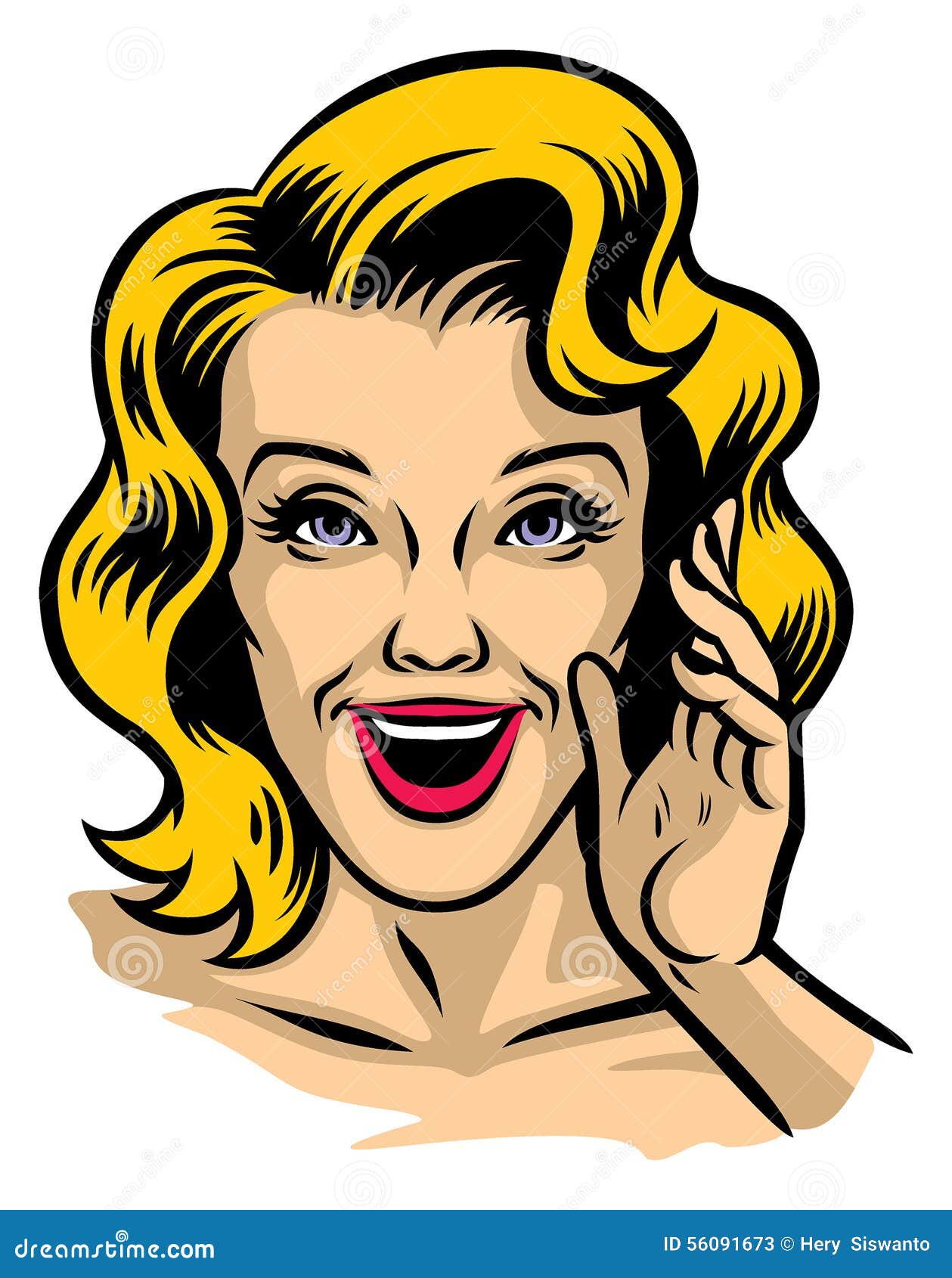 Retro Illustration of Beautiful Woman Face Stock Vector - Illustration ...