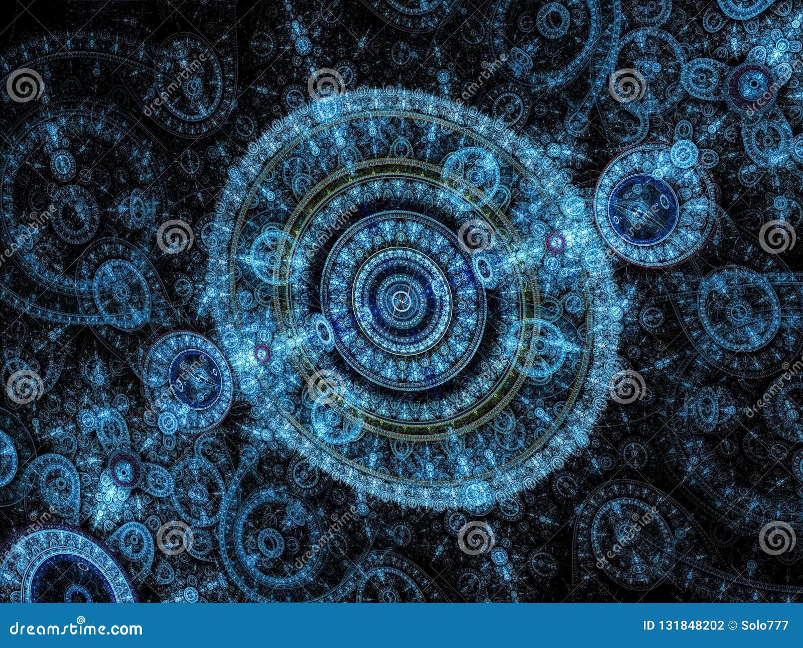Retro Illustration with Blue Fractal Clock Stock Illustration ...