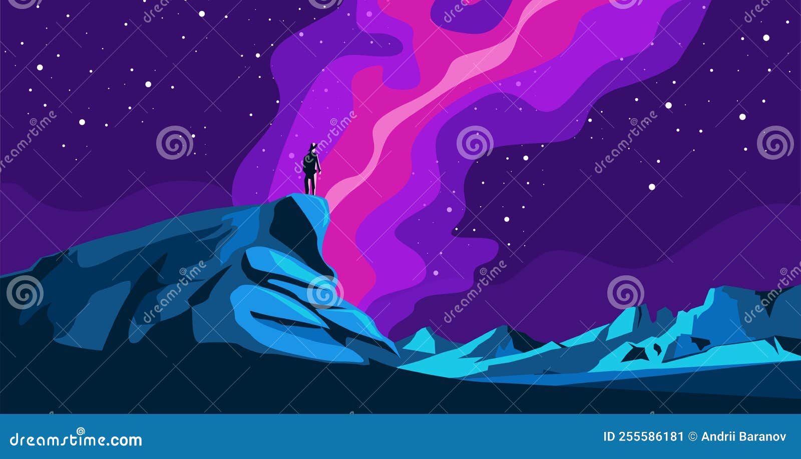 Retro Illustration of a Man Looking To the Horizon. Gradient Retro ...