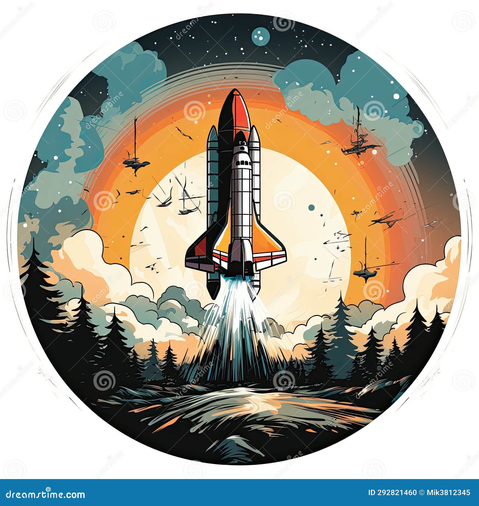 Retro Illustration of a Space Rocket. Stock Illustration - Illustration ...