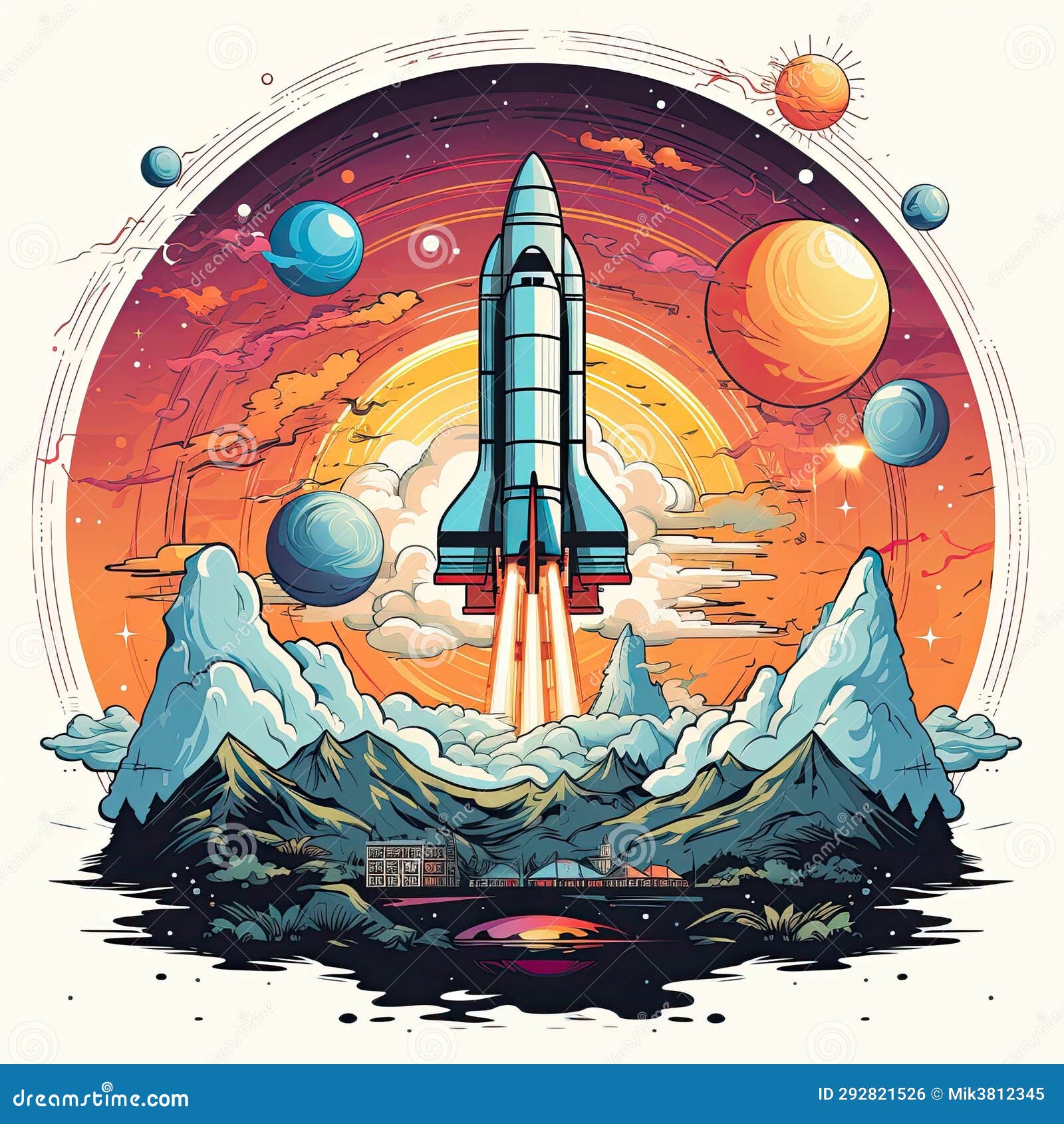 Retro Illustration of a Space Rocket. Stock Illustration - Illustration ...