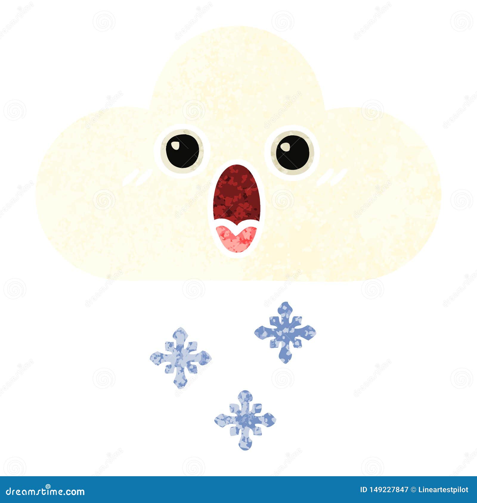 Retro Illustration Style Cartoon Snow Cloud Stock Vector - Illustration ...