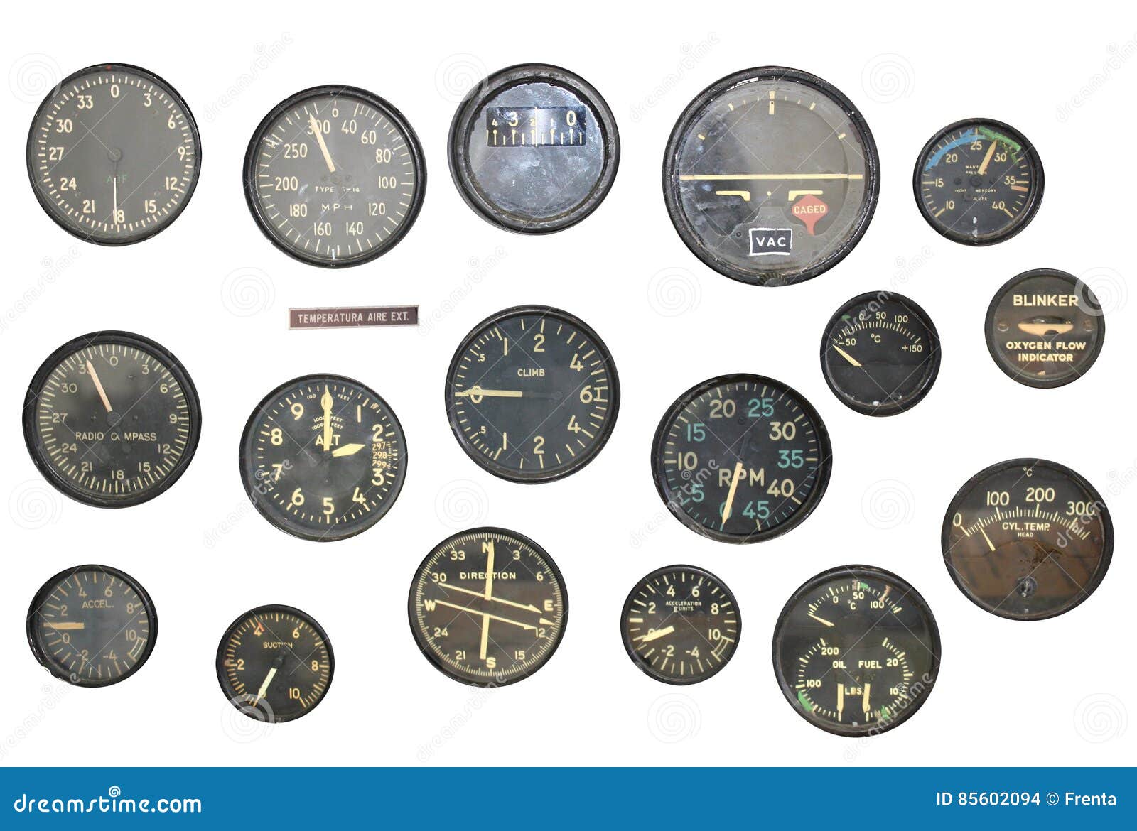 Retro Indicators on Control Panel in a War Plane Cockpit Stock Photo ...