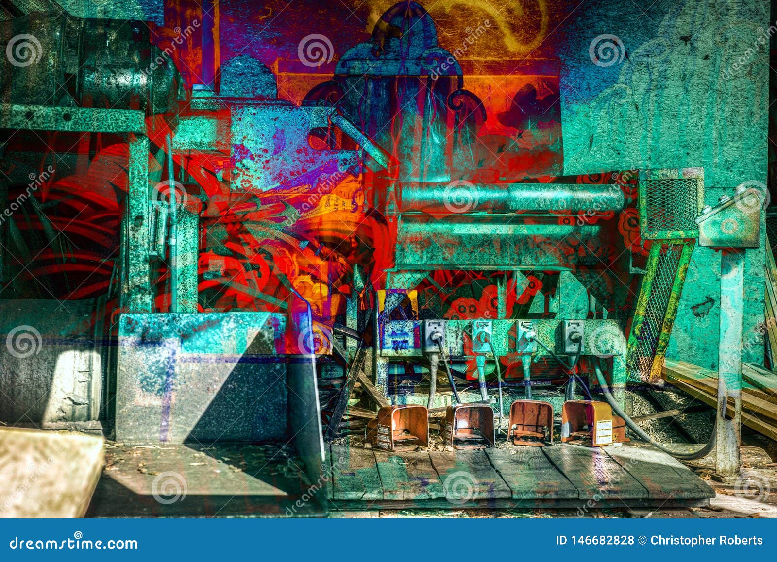 RETRO Industrial Abstract Double Exposure Fire Stock Illustration ...