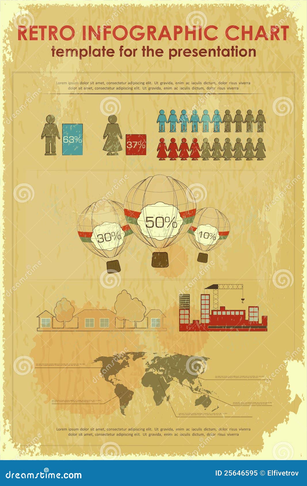 Retro Infographic Vector Set With Digitally Grunged Background ...