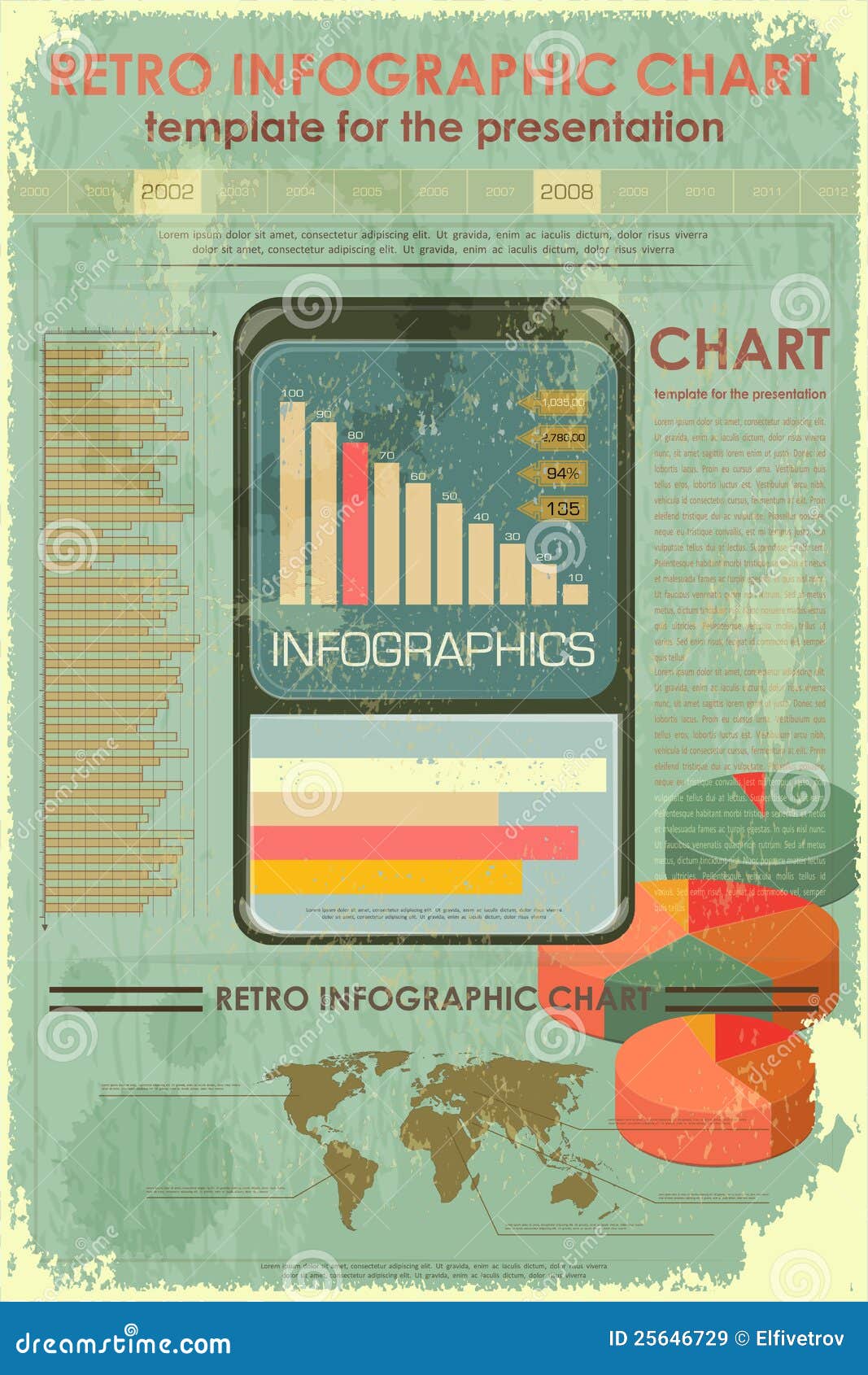 Retro Infographic Design with World Map Stock Vector - Illustration of ...