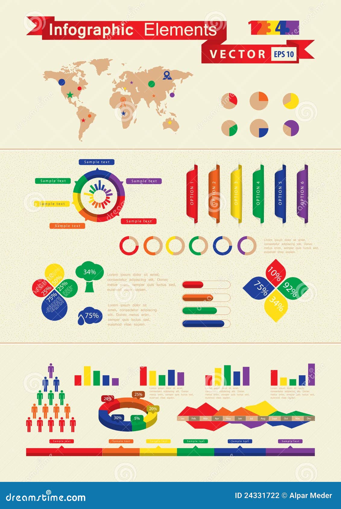 Retro Infographic Vector Set With Digitally Grunged Background ...