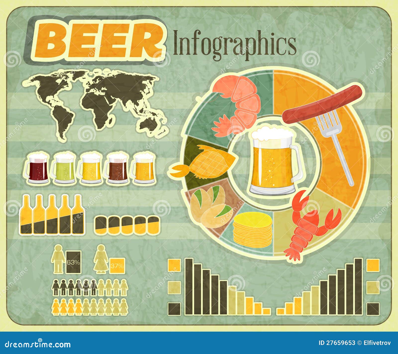 Retro Infographics Design - Beer Icons, Snack Stock Vector ...