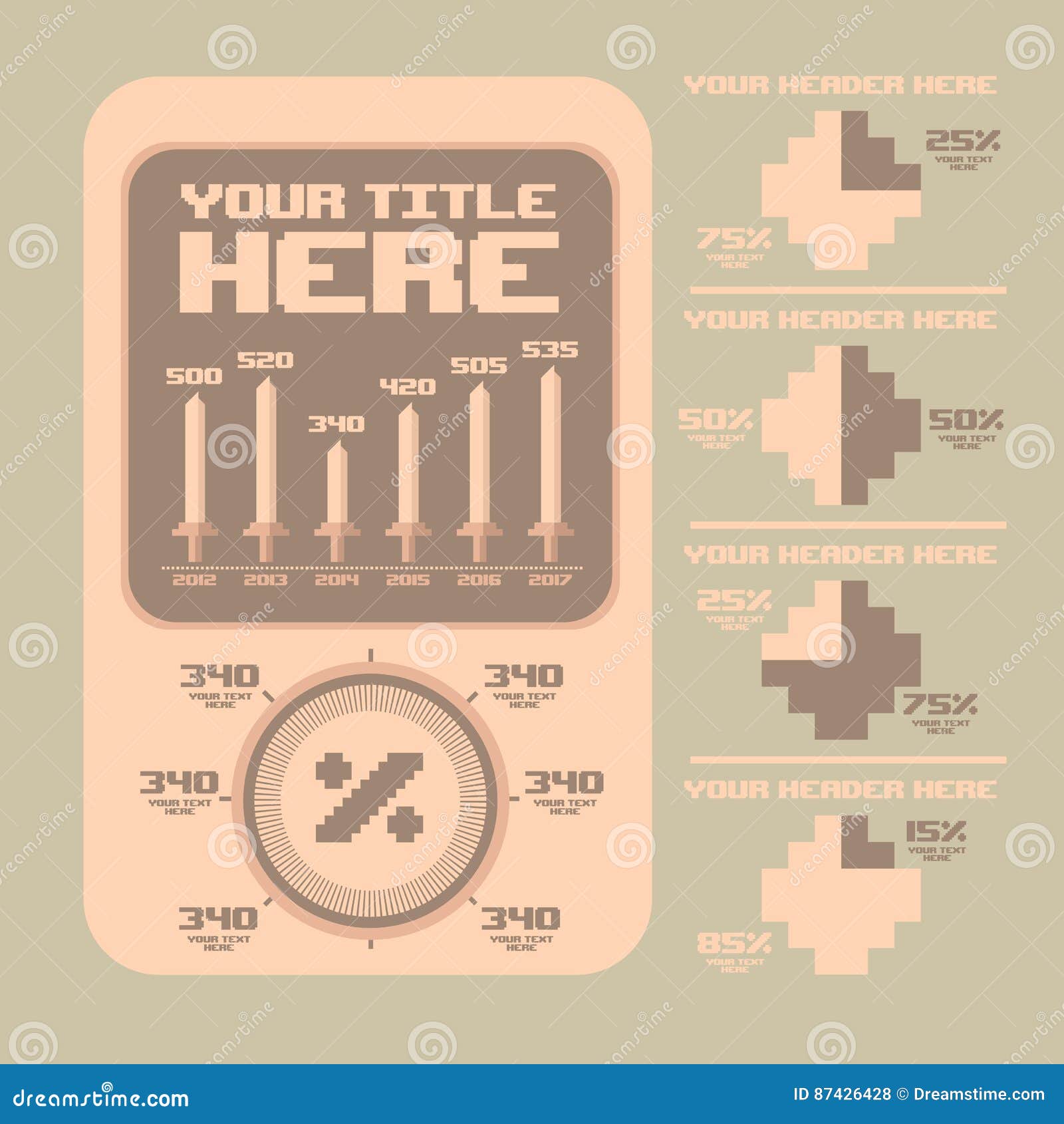 Retro Infographics Elements. Pixel Art Stock Vector - Illustration of ...