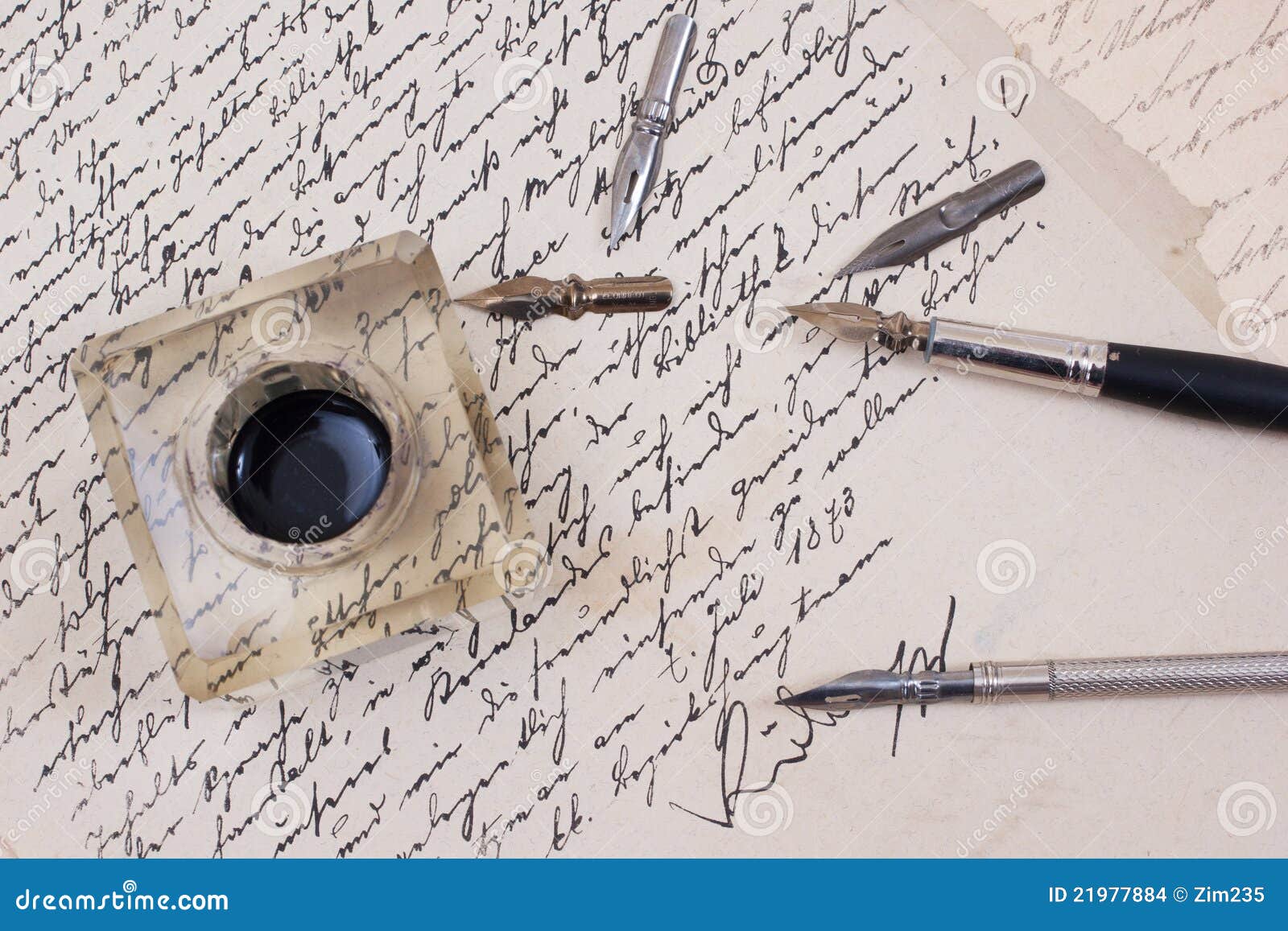 Retro Ink Pen on Old Aged Paper Stock Photo - Image of 1883, frame ...