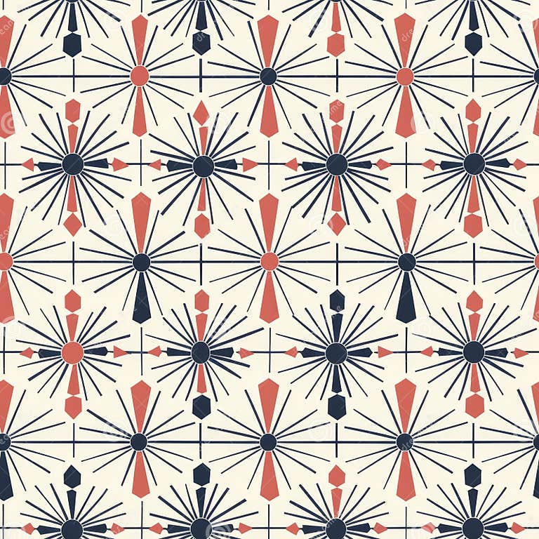 Retro-Inspired Atomic Pattern with Geometric Shapes and Lines Stock ...