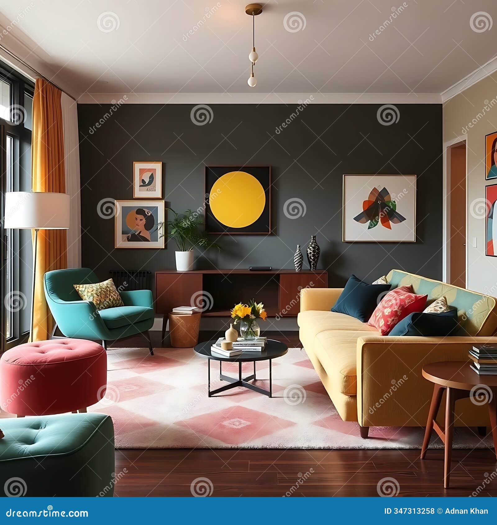 A Retro Inspired Chaise Lounge with Bold Colors and Geometric Patterns ...