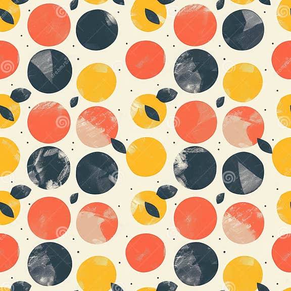 Retro-Inspired Citrus Fruit Pattern with Polka Dots Stock Photo - Image ...