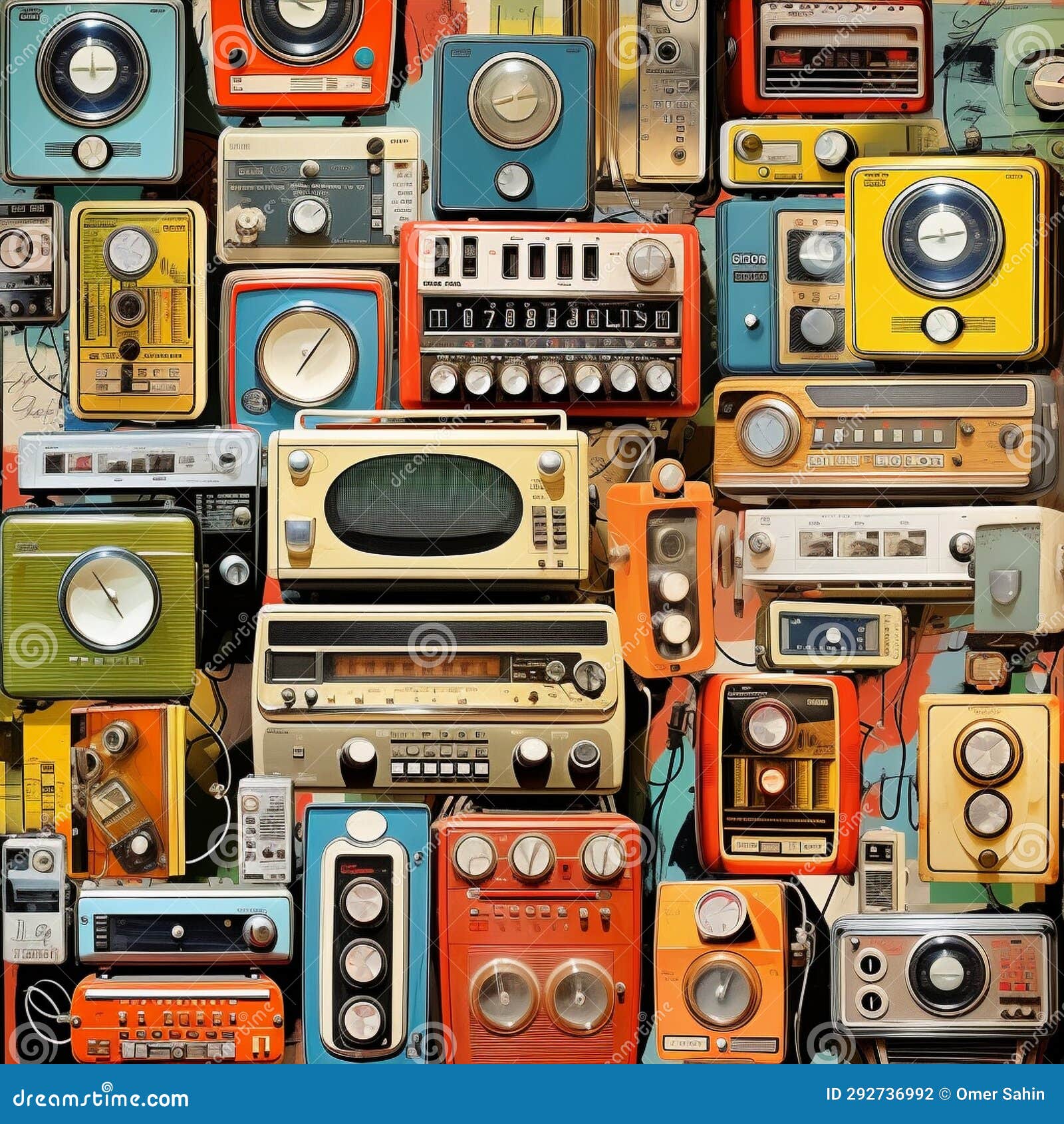 Retro-inspired Collage of Old Radios Playing Nostalgic Tunes Stock ...