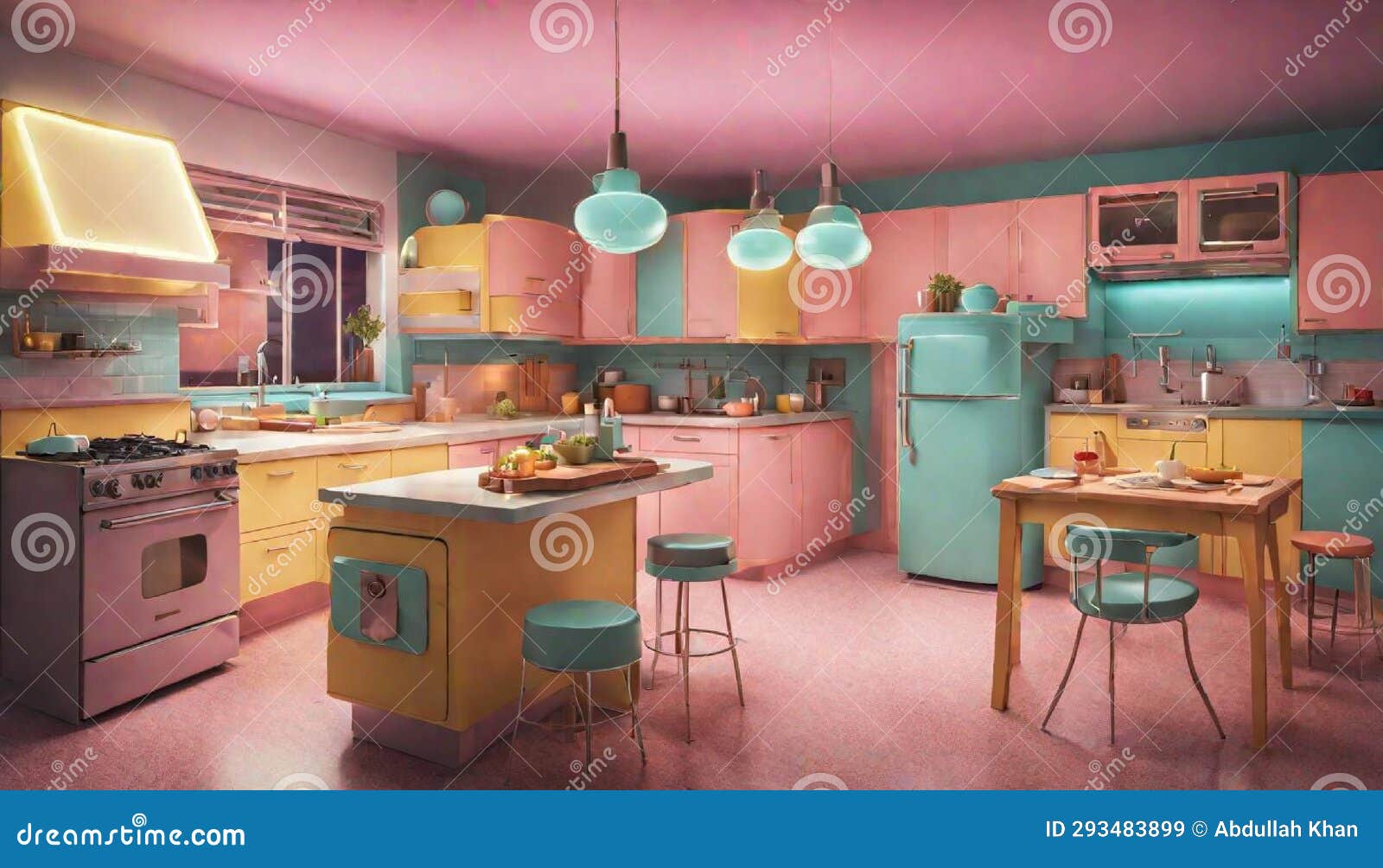 A Retro-inspired Kitchen with Neon Lights Adding a Nostalgic Touch To ...