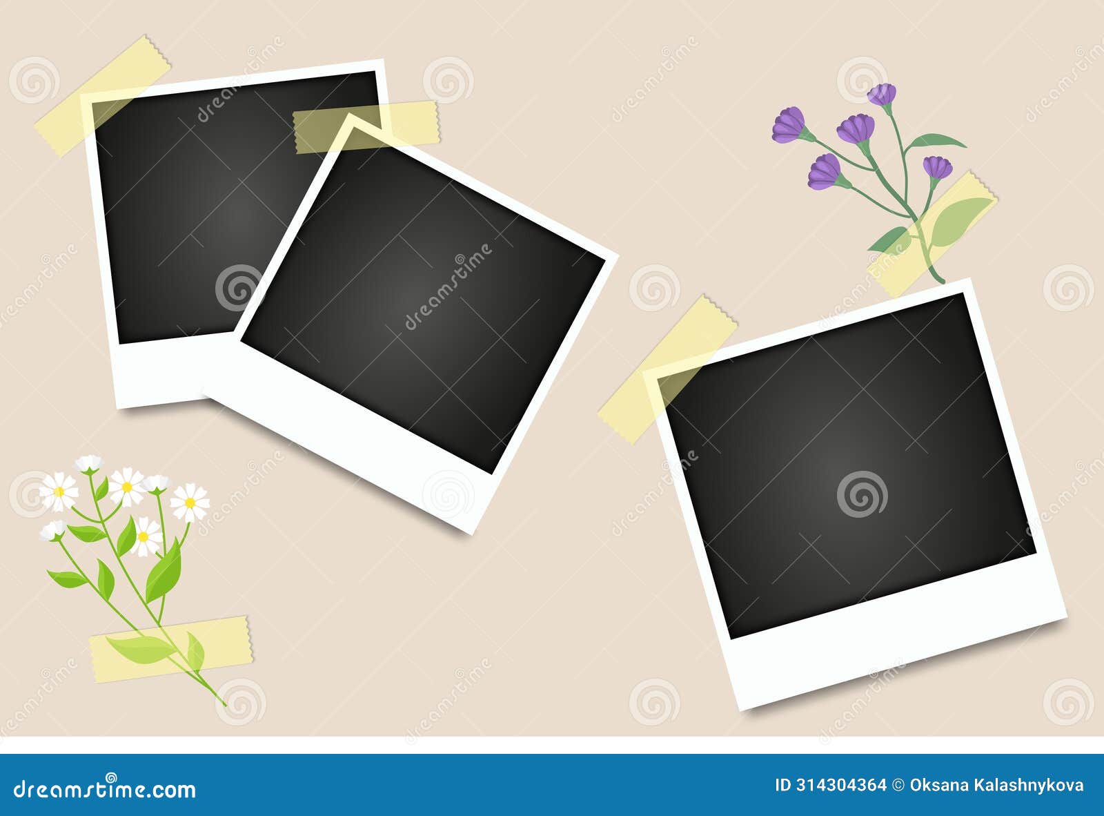 Trendy Retro Instant Photo Frames. Realistic Photo Frame Mockup Stock ...