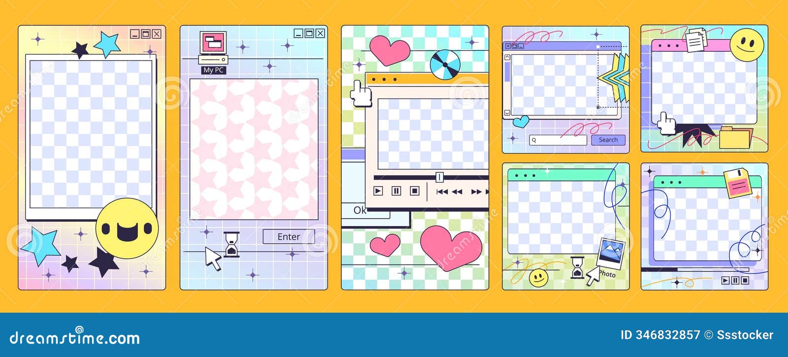 Retro Interface Post. Social Media Story Posts Template, Vintage Window ...