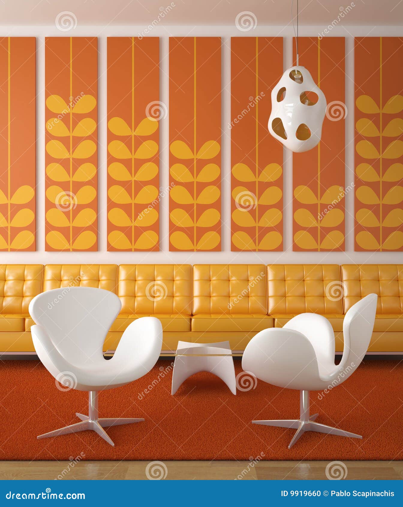 Retro Interior Design Orange Stock Illustration - Illustration of seat ...