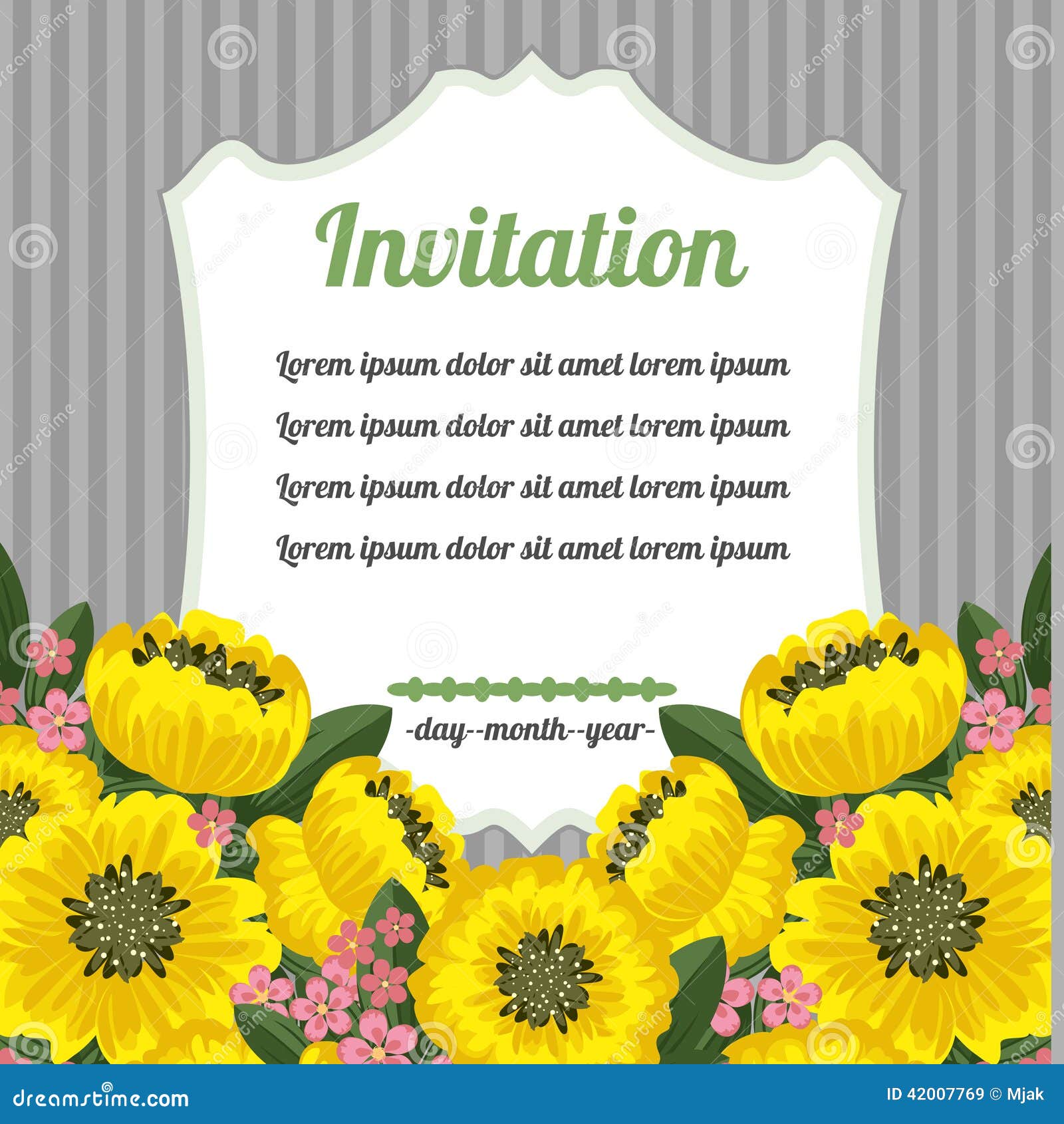 Retro Invitation with Yellow Flowers Stock Vector - Illustration of ...