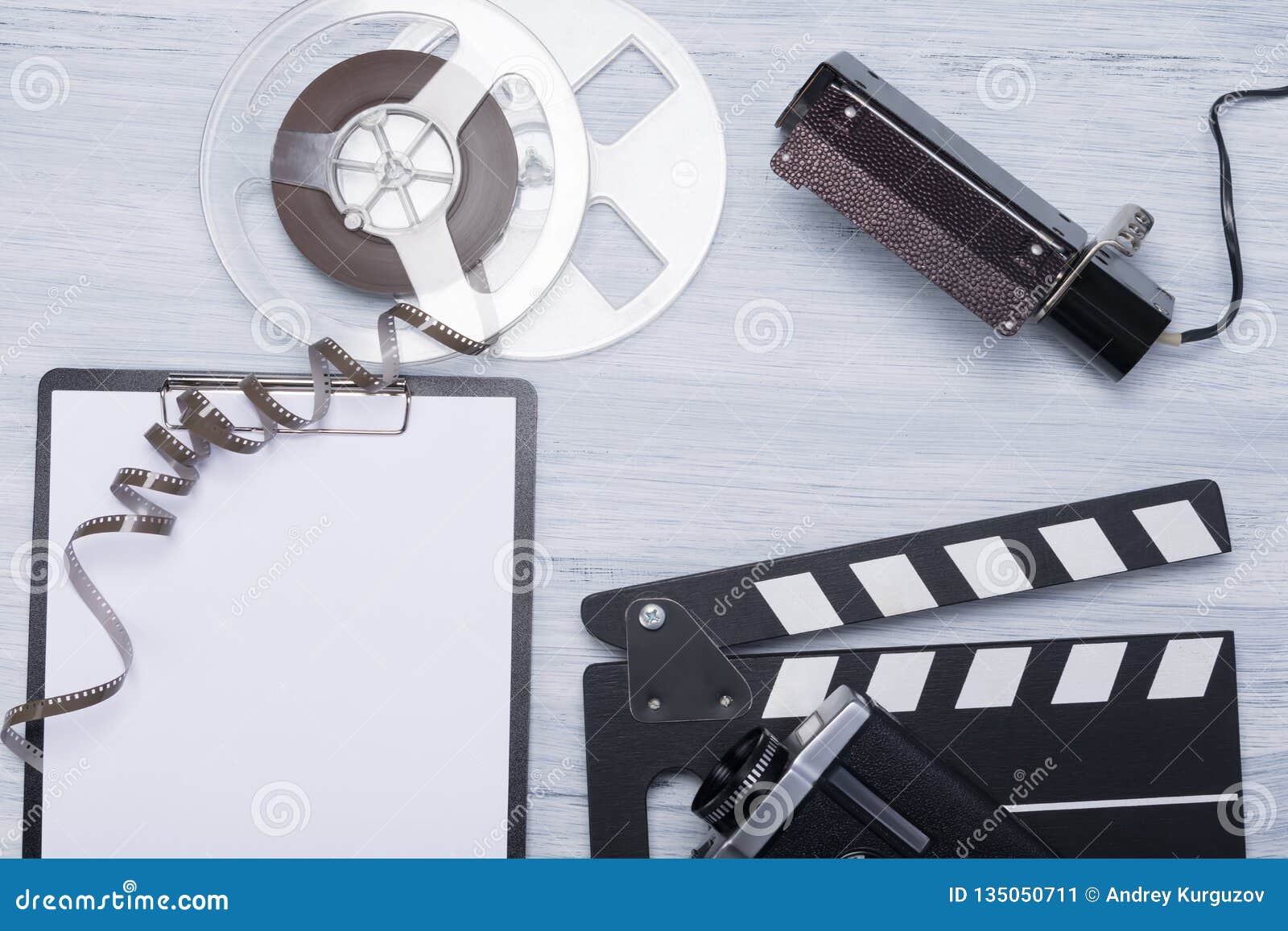 Retro Items for Filming on a Light Wooden Table Stock Image - Image of ...