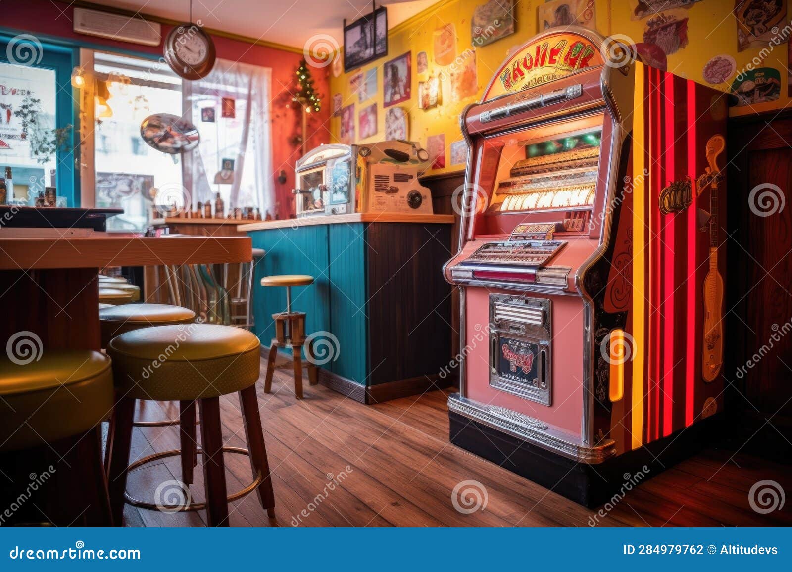 Retro Jukebox in Corner of Nostalgic Milkshake Bar Stock Illustration ...