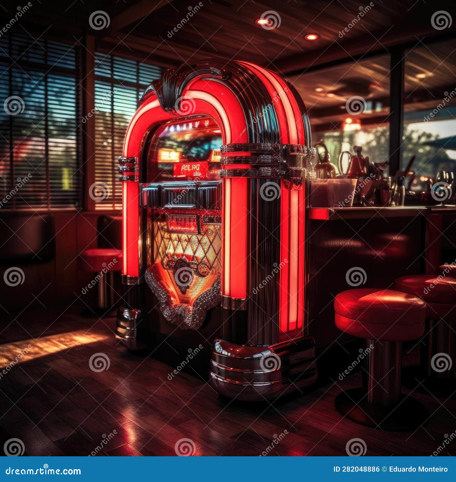 Retro Jukebox Machine in a Bar - Vintage Style Stock Illustration ...