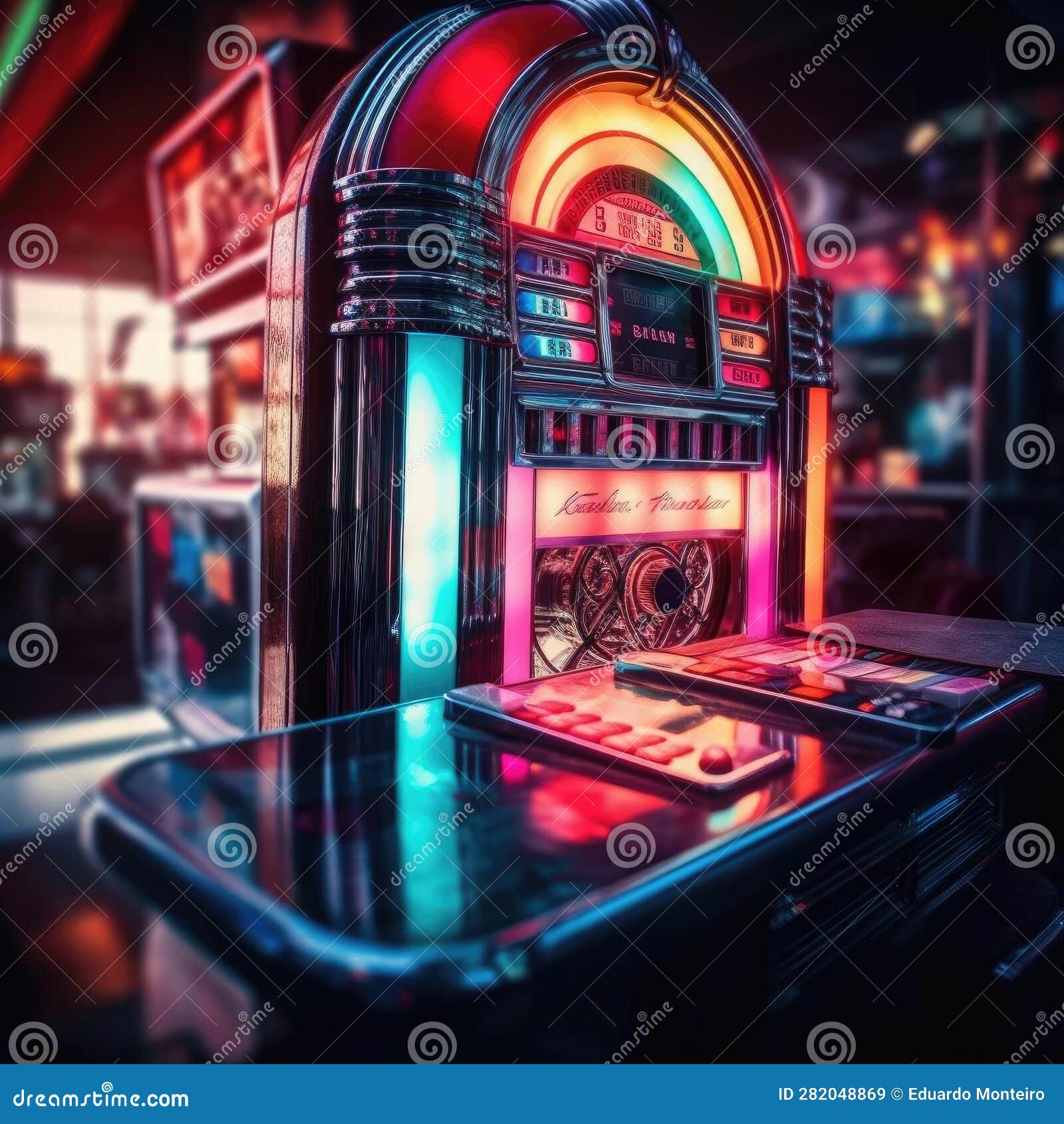 Retro Jukebox Machine on a Table in a Nightclub Stock Illustration ...