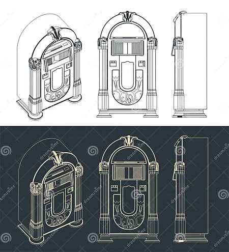 Retro Jukebox Technical Drawings Stock Illustration - Illustration of ...