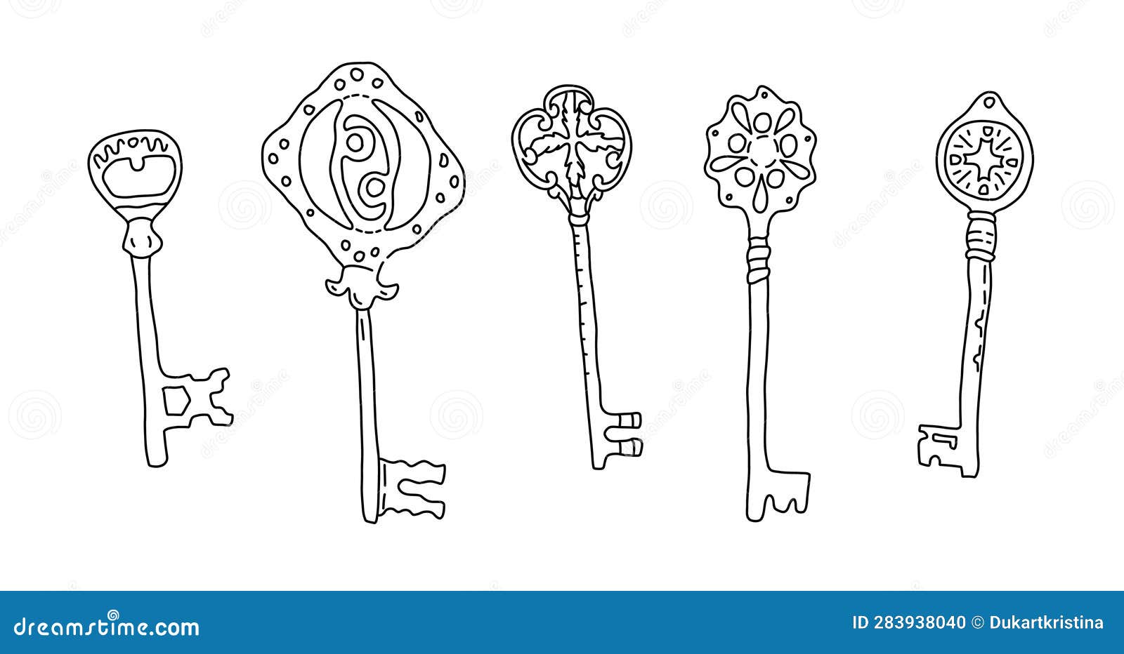 Retro Key Doodle Collection. Set of Different Hand Drawn Old Keys ...