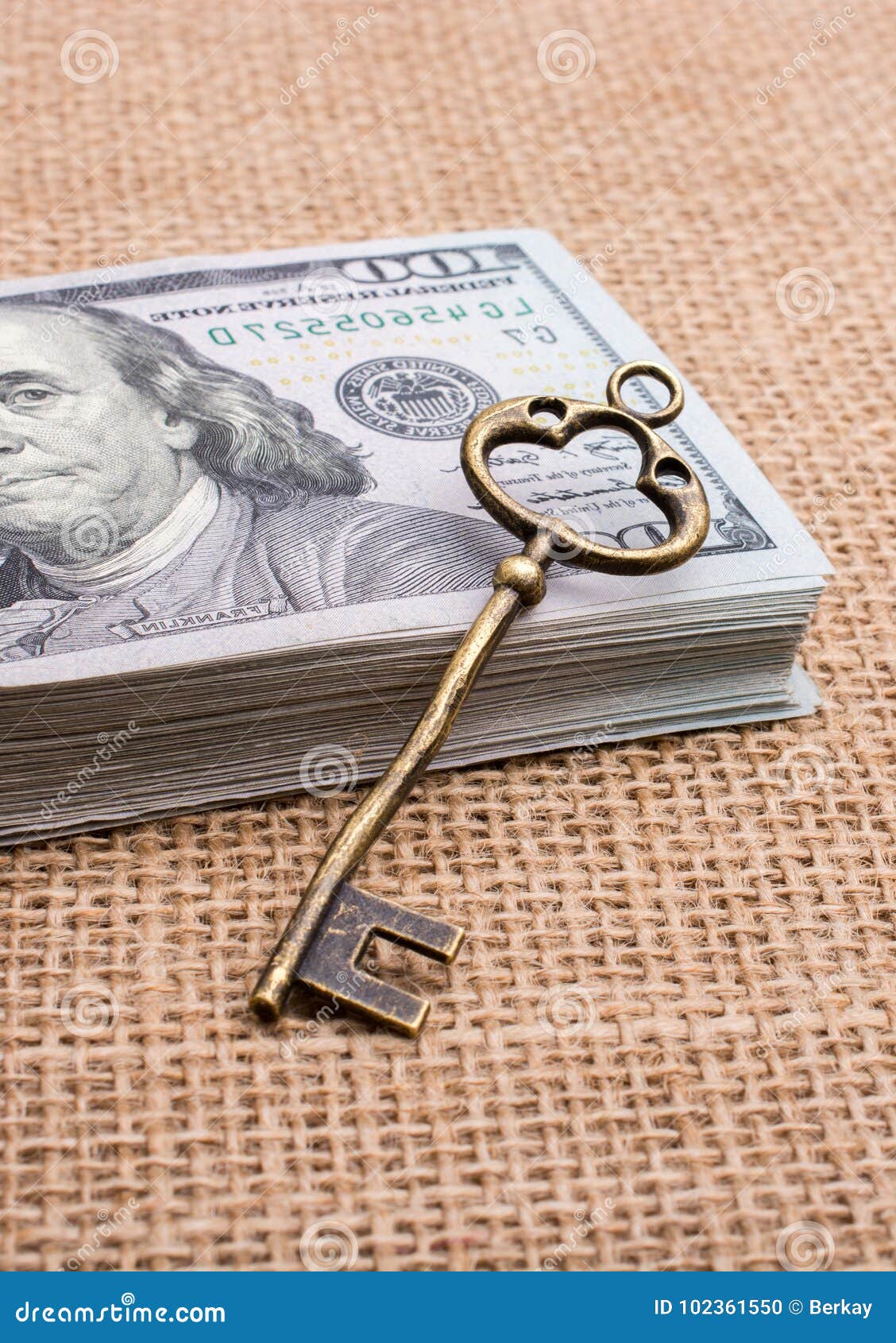 Retro Key Placed of a Bundle of US Dollar Stock Photo - Image of dollar ...