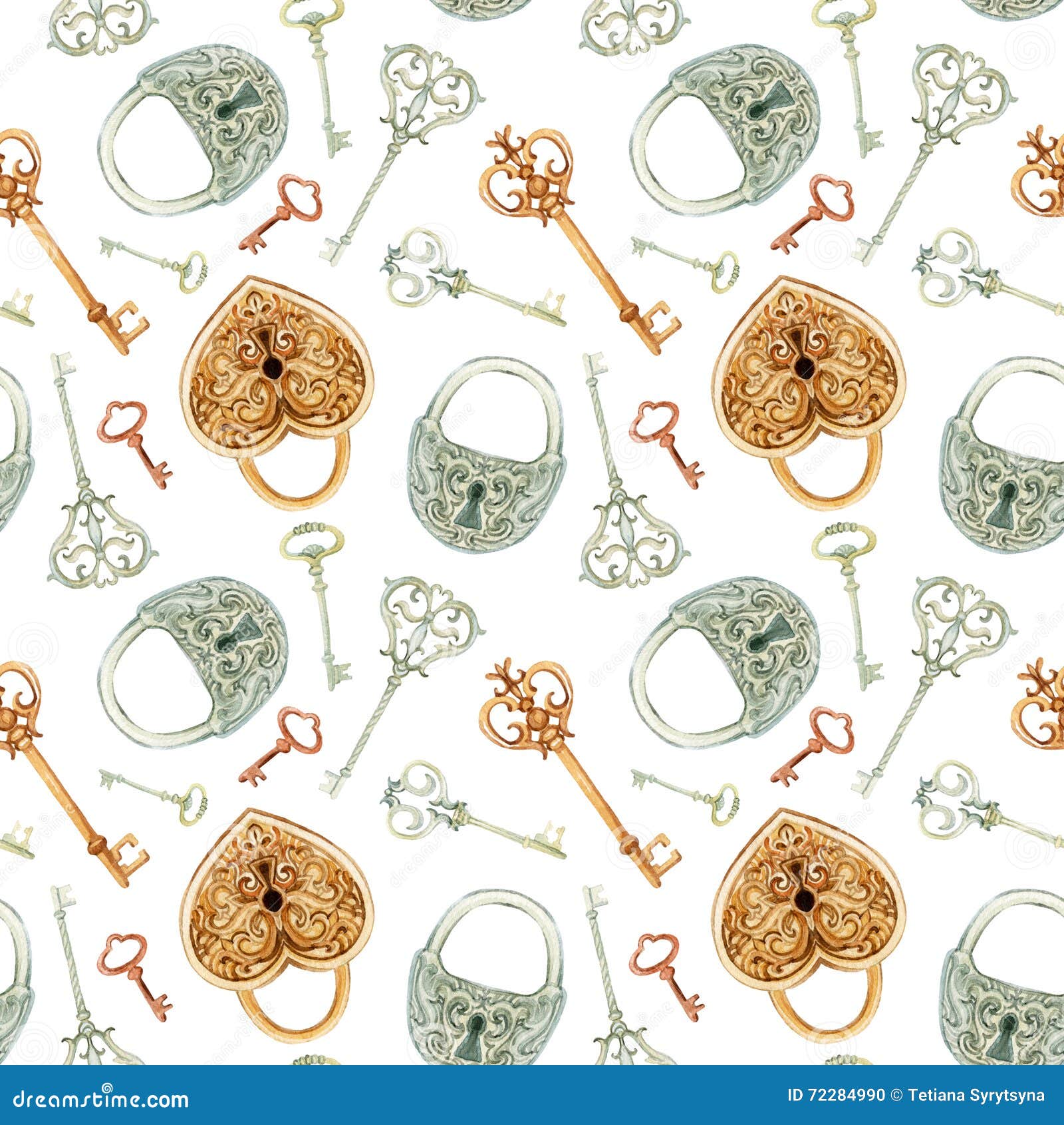 Retro Keys and Locks Seamless Pattern Stock Illustration - Illustration ...