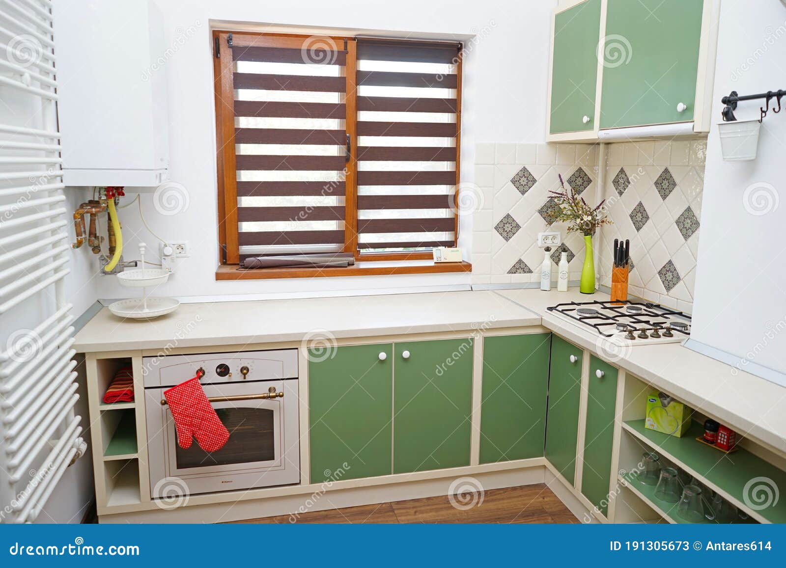 Retro green kitchen stock image. Image of modern, design - 191305673