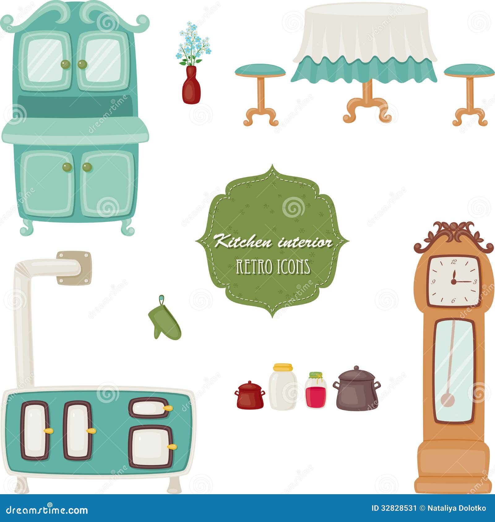 Retro kitchen stock vector. Illustration of cupboard - 32828531