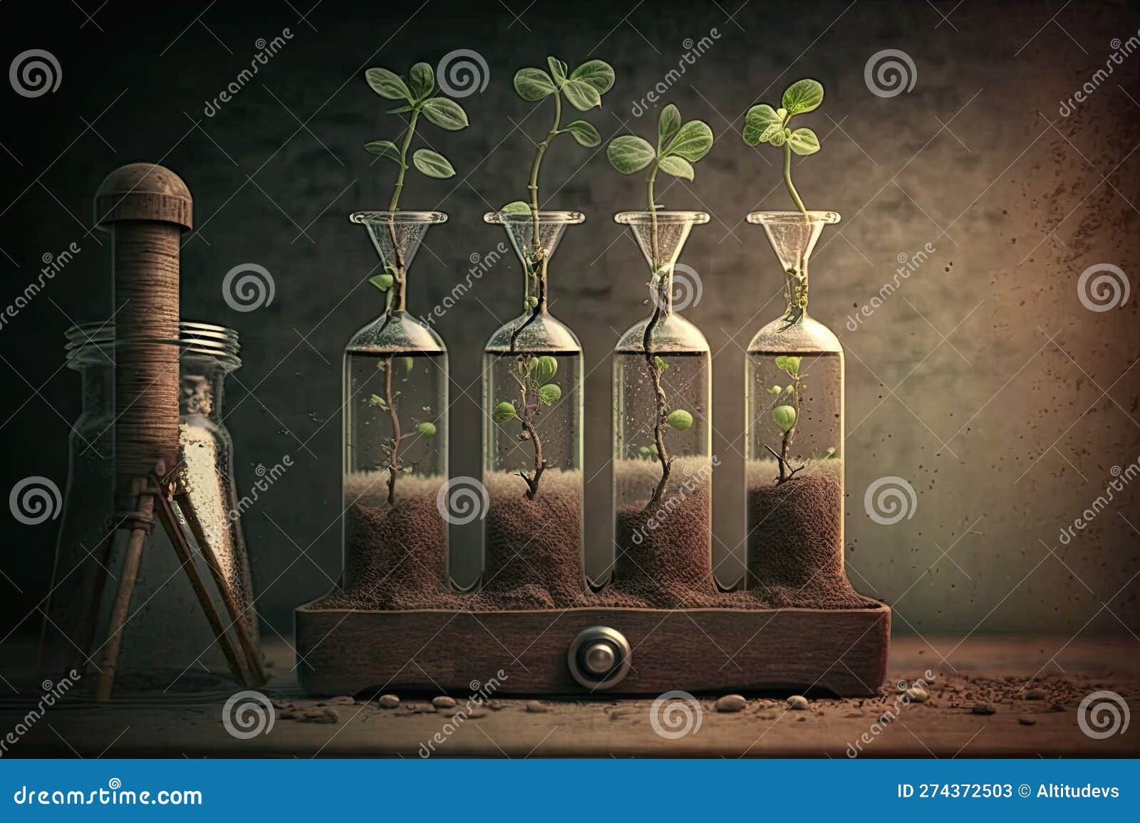 Retro Laboratory Setting with Seeds Germinating in Test Tubes Stock ...