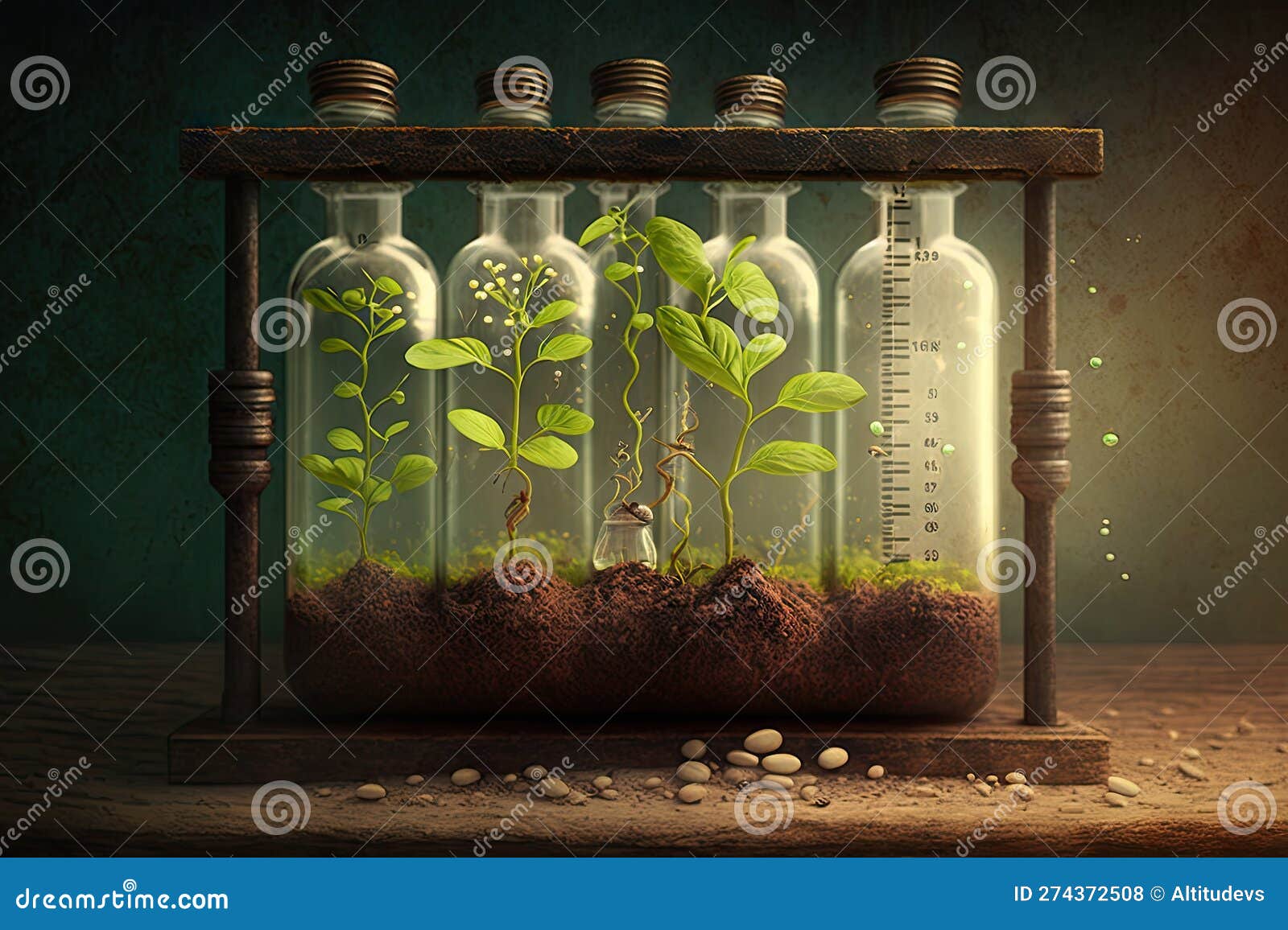 Retro Laboratory Setting with Seeds Germinating in Test Tubes Stock ...