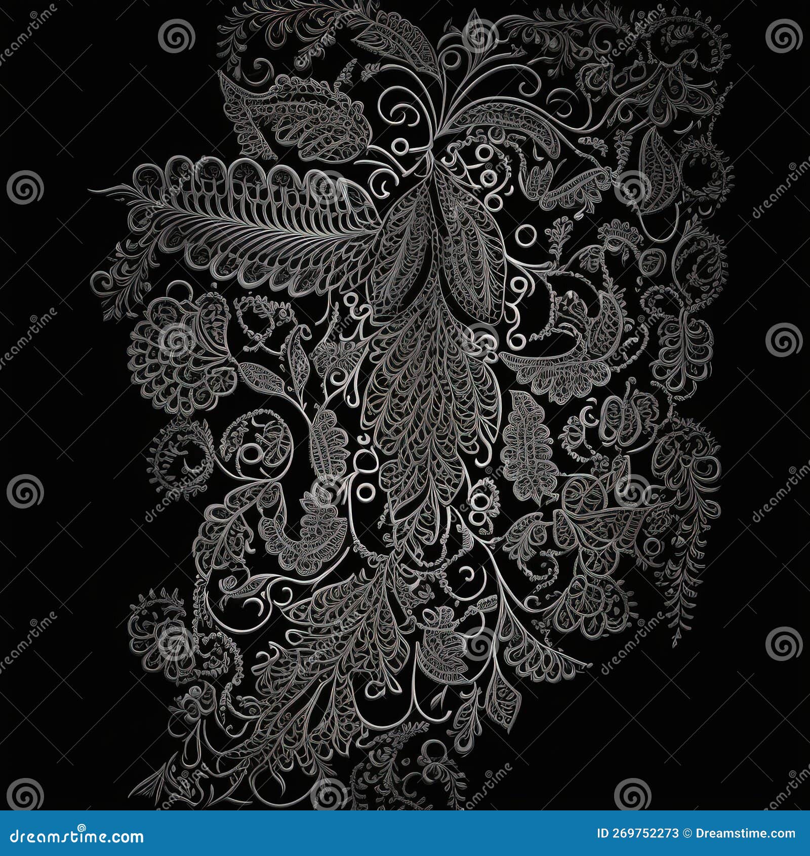Retro Lace Pattern on Black Background. Elegant Fabric Design Stock ...