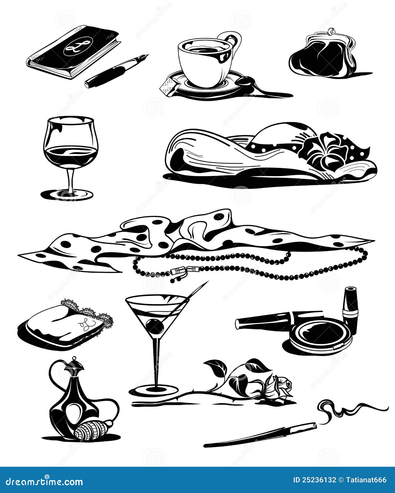 Retro ladies objects set stock illustration. Illustration of vine ...