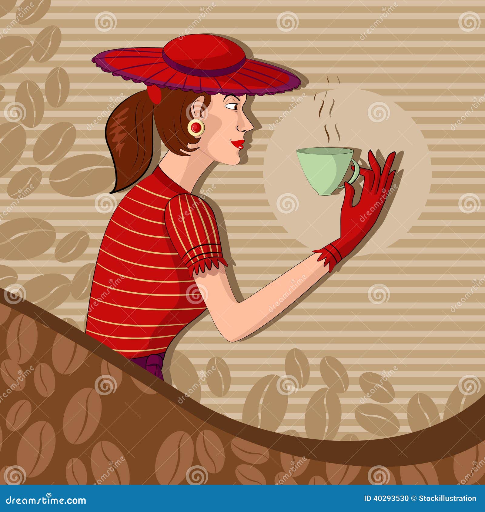 Retro lady with coffee mug stock vector. Illustration of fresh - 40293530