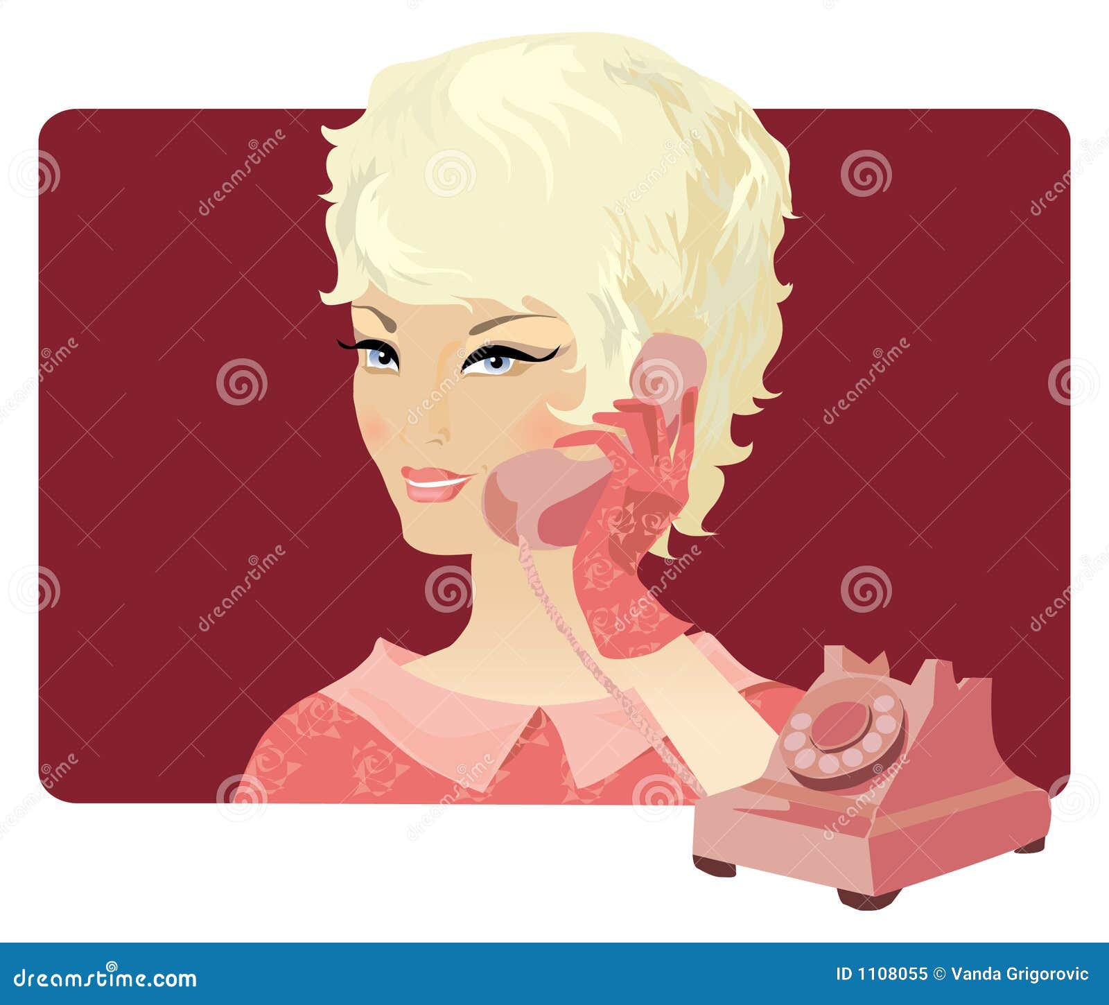 Retro lady making a call stock vector. Illustration of retro - 1108055