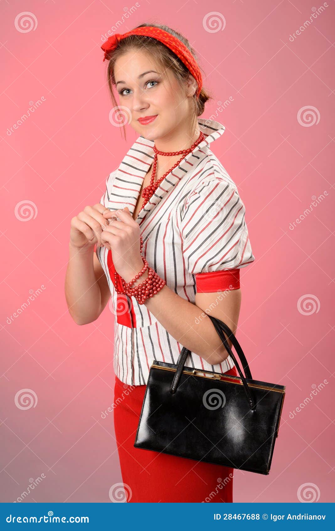 Retro lady with purse stock photo. Image of pleasant - 28467688