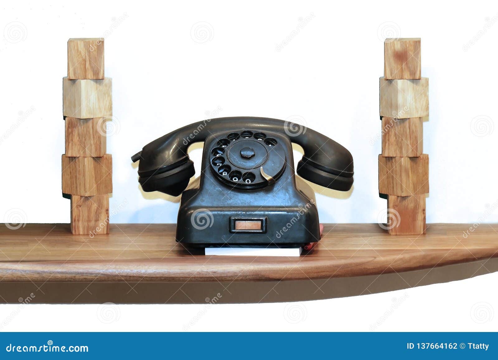 Retro Landline Telephone on Wooden Shelf Stock Photo - Image of cubes ...