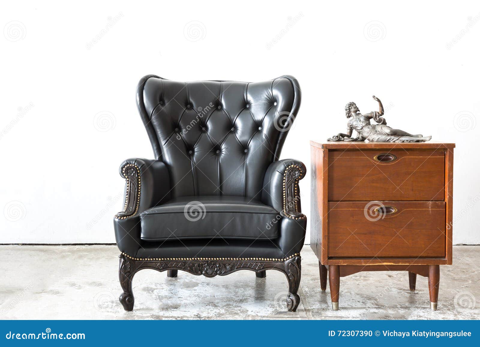 Retro Leather Chair with Cabinet Stock Photo - Image of brick, chair ...