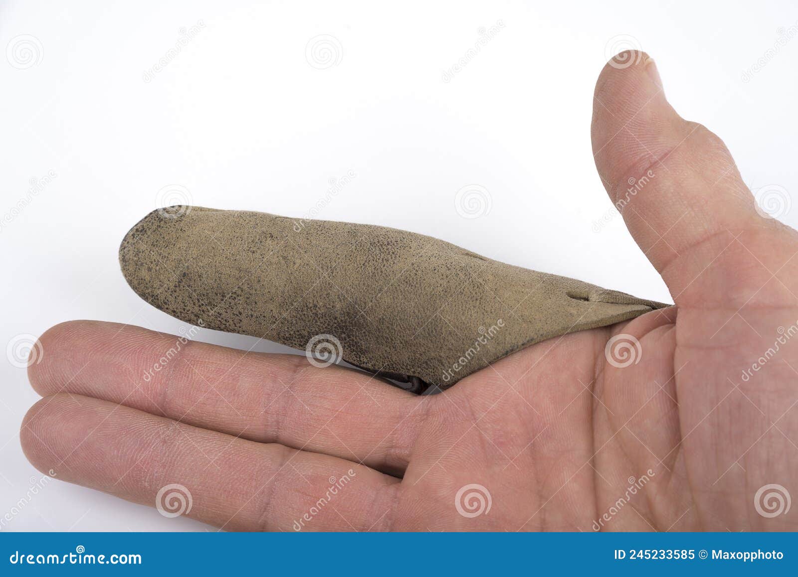 Retro Leather Finger Guards on a Index Finger on a White Stock Image ...